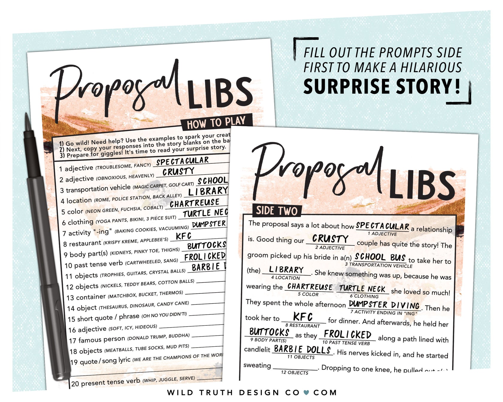 Proposal Story Ad Lib Game - Bridal Shower, Engagement, Bachelorette ...