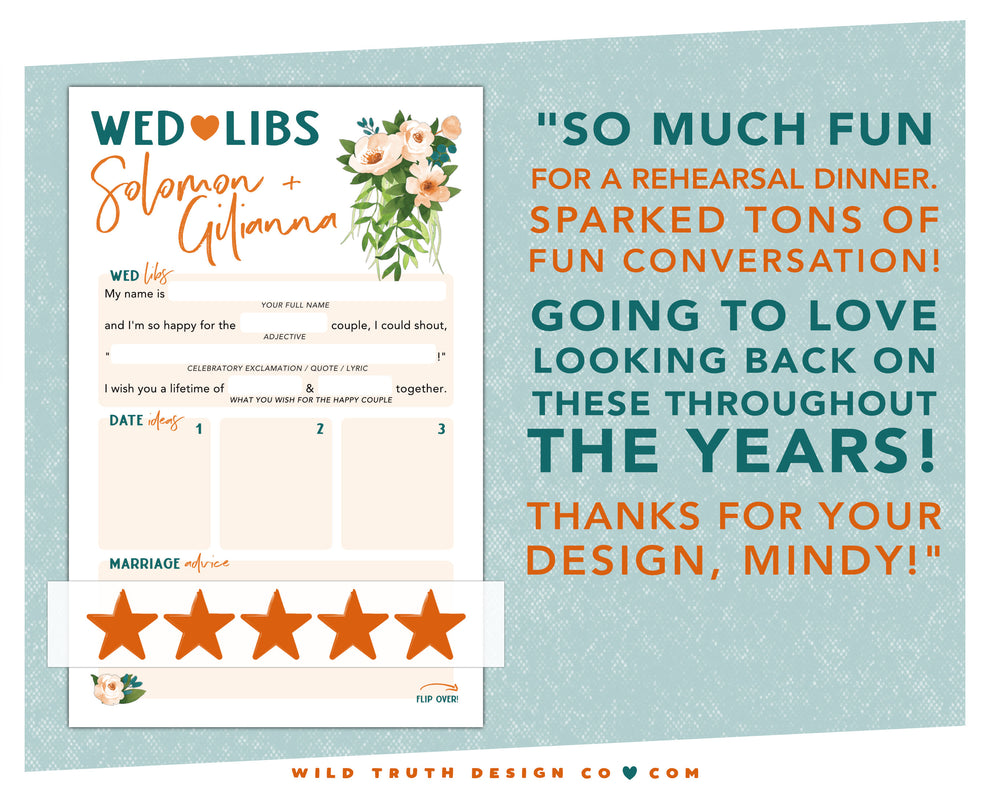 Personalized Wed Libs Guest Book Cards - Floral - Well Wishes, Madlib ...