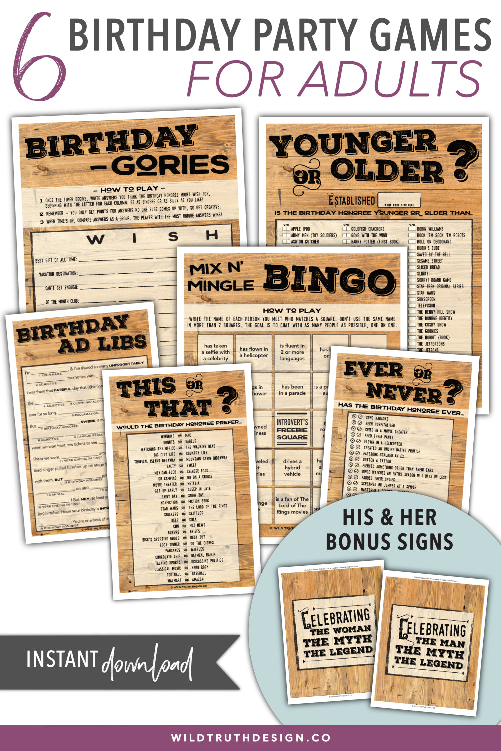 Printable Birthday Party Games For Adults - Wood Design – Wild Truth ...