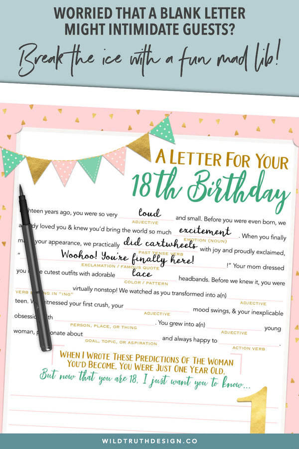 Time Capsule Letter Madlib - Girl's First Birthday – Wild Truth Design Co