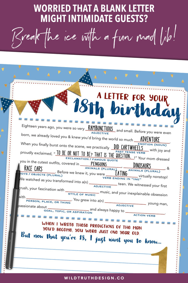 Time Capsule Letter Madlib - Boy's First Birthday – Wild Truth Design Co