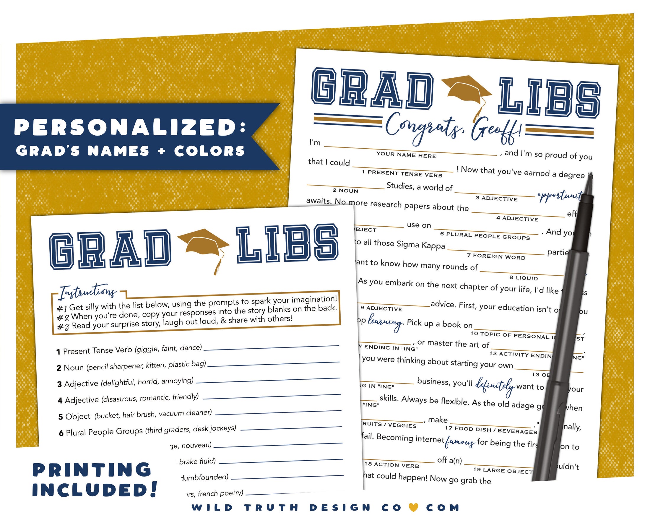 Grad Libs College Graduation Party Game – Wild Truth Design Co