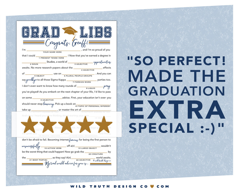 Grad Libs College Graduation Party Game – Wild Truth Design Co