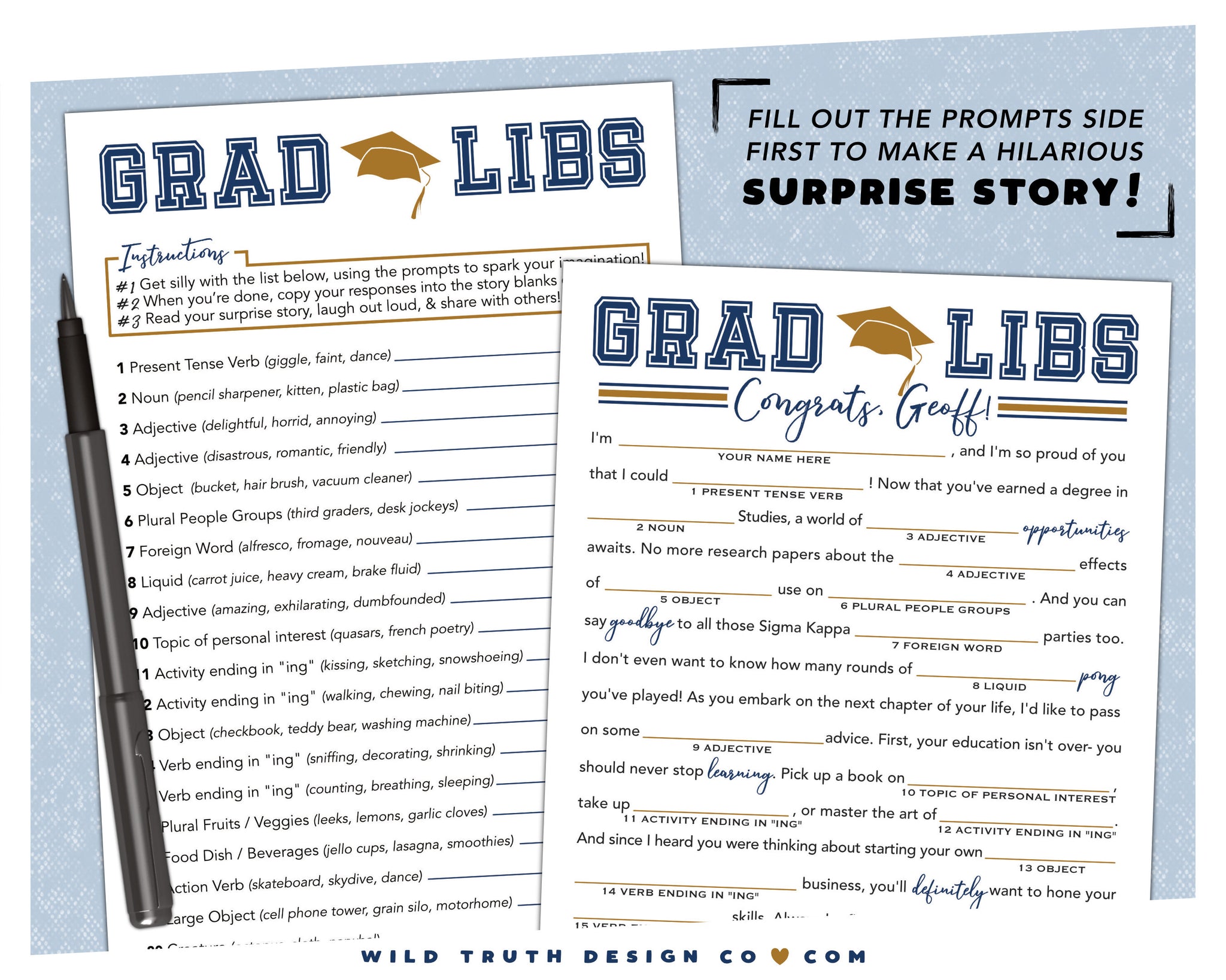 Grad Libs College Graduation Party Game – Wild Truth Design Co