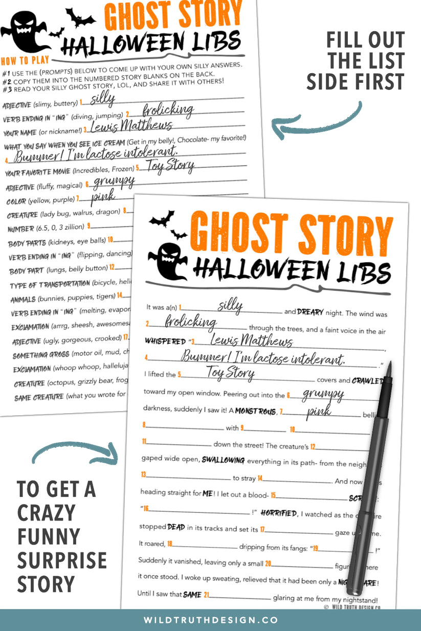 👻 Ghost Story Halloween Mad Lib Game For Kids & Tweens – Wild Truth ...