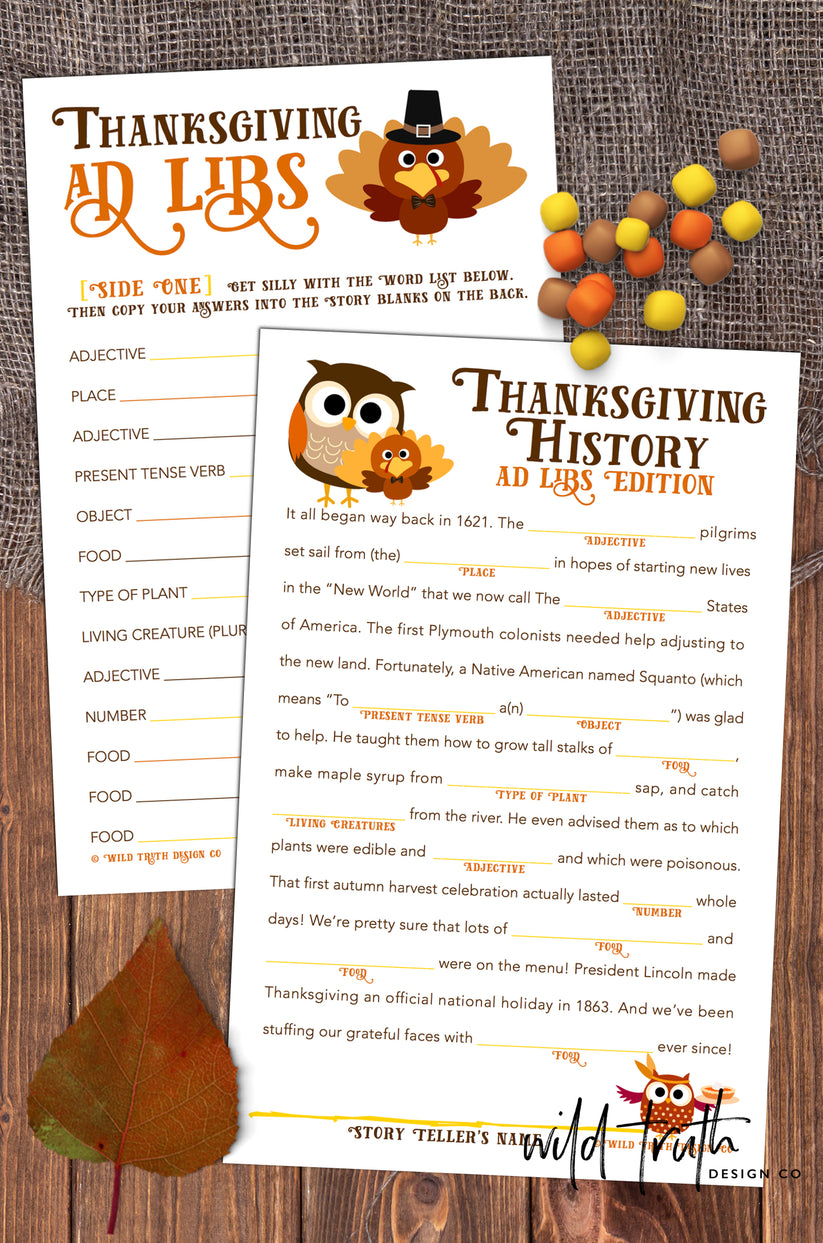 Funny Thanksgiving Game - History Ad Lib - All Ages Activity – Wild ...
