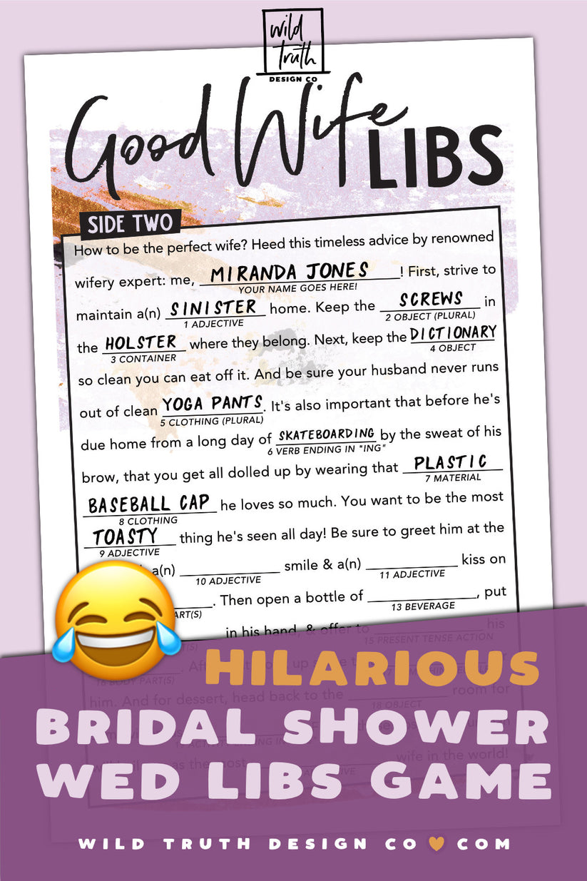 Good Wife Advice Madlib Game - Bachelorette Party, Bridal Shower ...